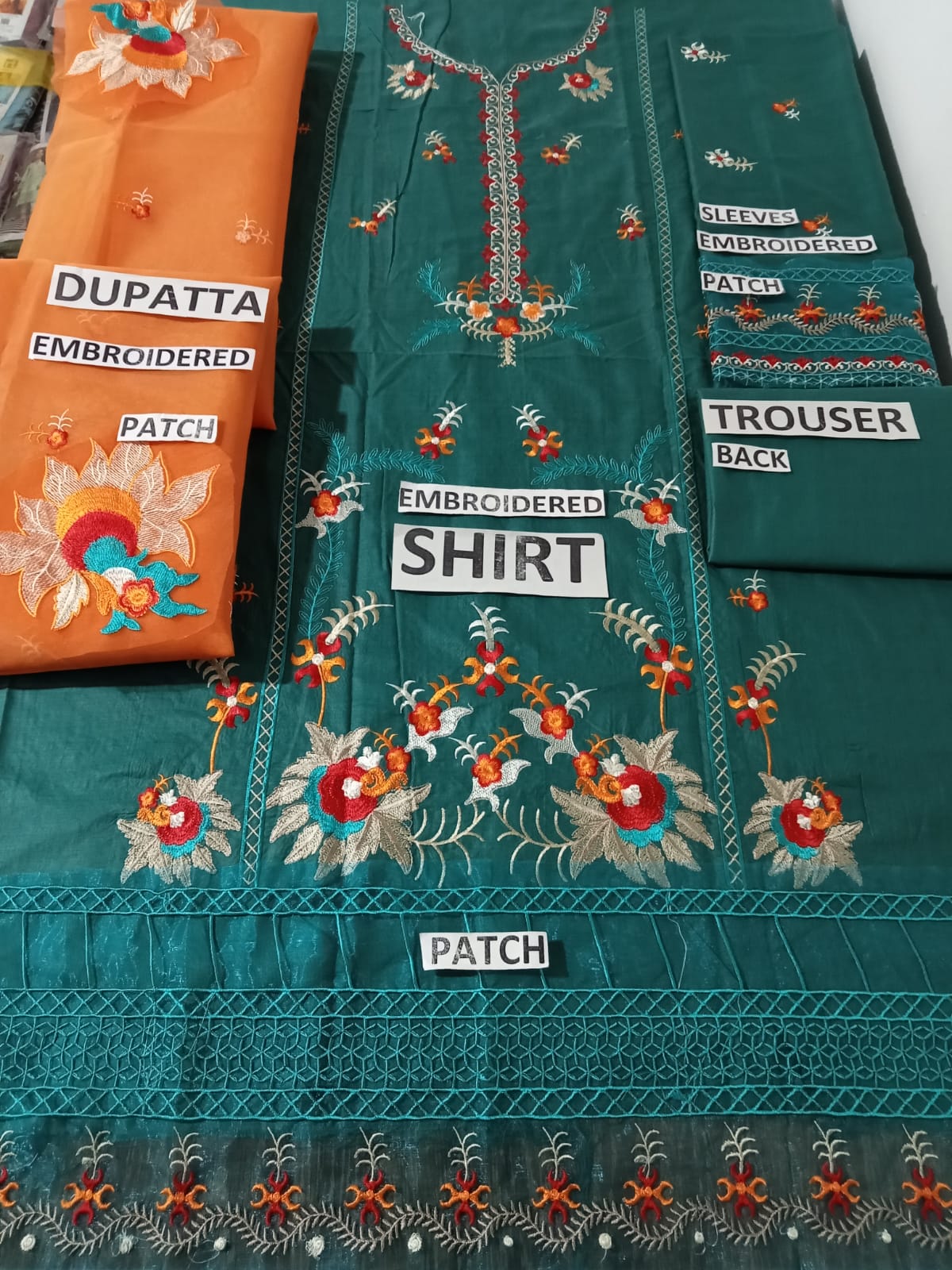 Grace W305- Embroidered 3pc linen dress with Embroidered chiffon dupat ...